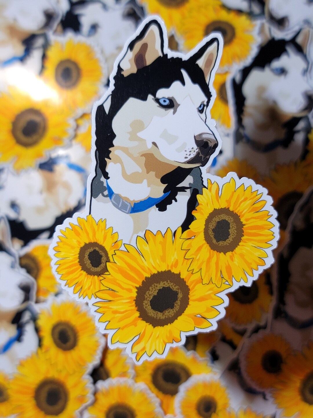 Husky Sunflower Sticker- Handmade- Journals, Water Bottle, Planner ...