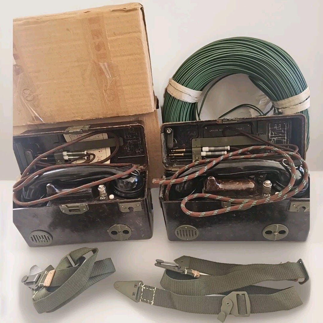 Cold War Tesla Czech Army Field Phone TP25 Telephone 2 W/100 Feet Wire ...