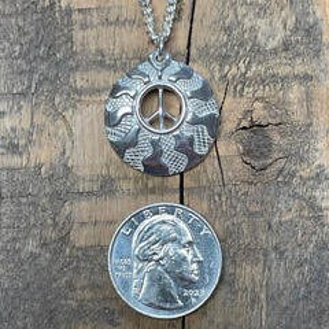 Sterling Silver Medium Round Peace Symbol Pendant Medallion Necklace ...