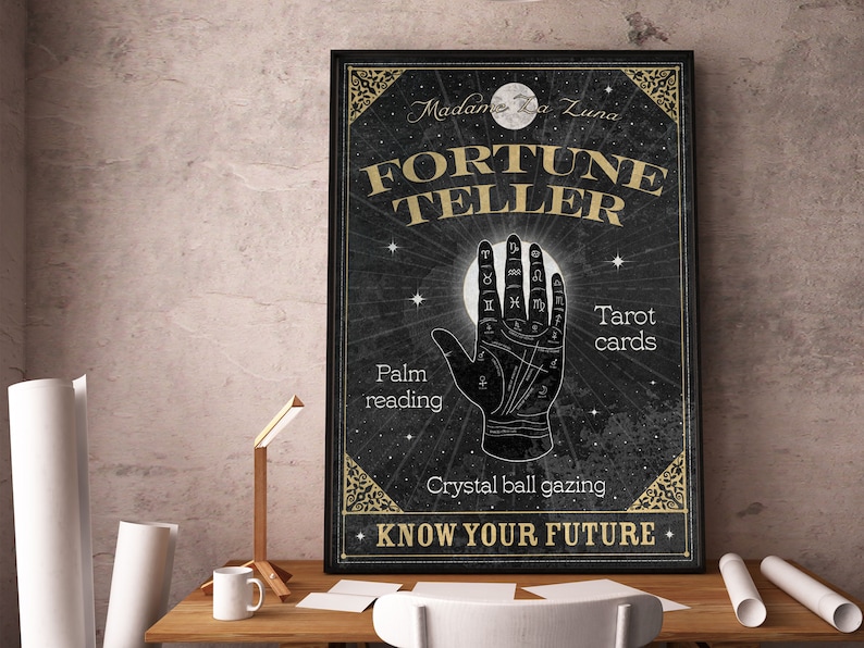 Personalised Fortune Teller Printable, Vintage Style Palm Reading Sign ...
