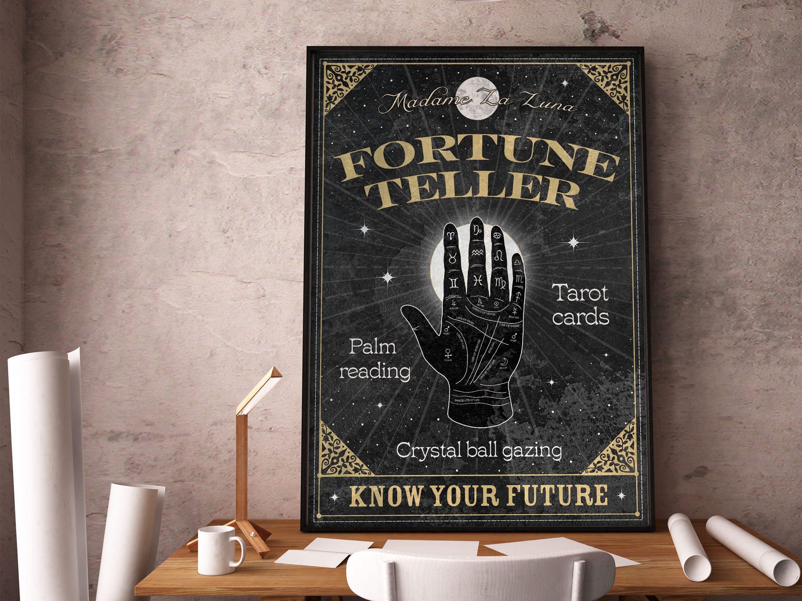 Personalised Fortune Teller Printable, Vintage Style Palm Reading Sign ...