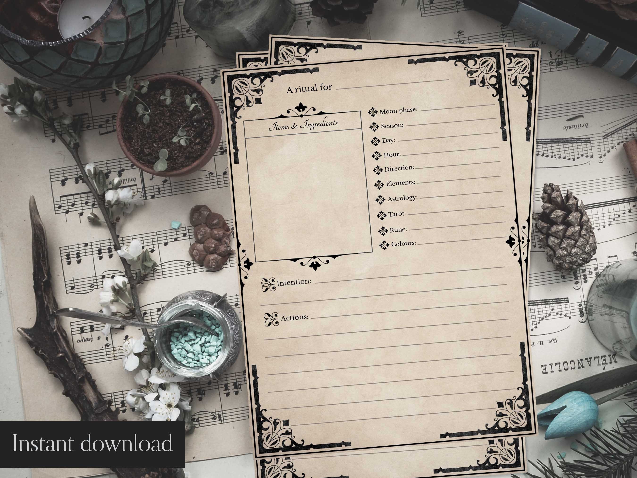 Book of Shadows Ritual Pages, Blank Printable Pages, Grimoire Pages ...