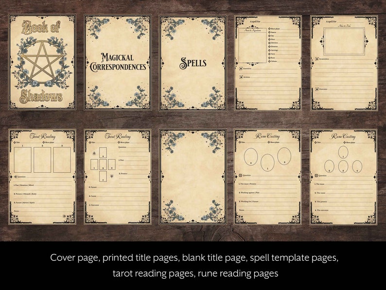 24 Book of Shadows Blank Printable Pages Bundle, Grimoire, Witchcraft Spell Book, Wicca, Pagan ...