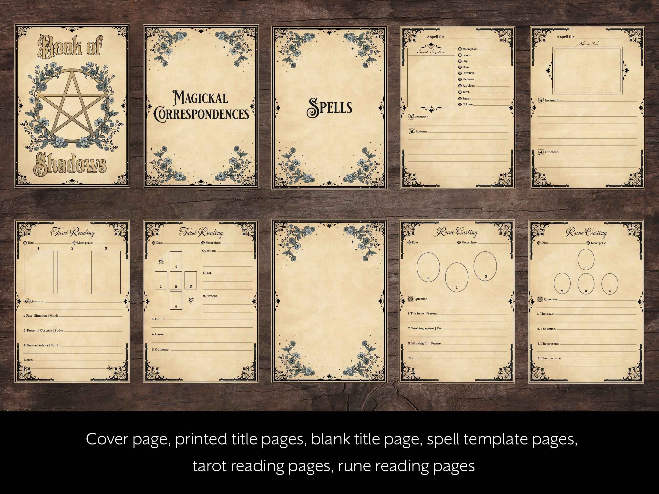 24 Book of Shadows Blank Printable Pages Bundle, Grimoire, Witchcraft ...