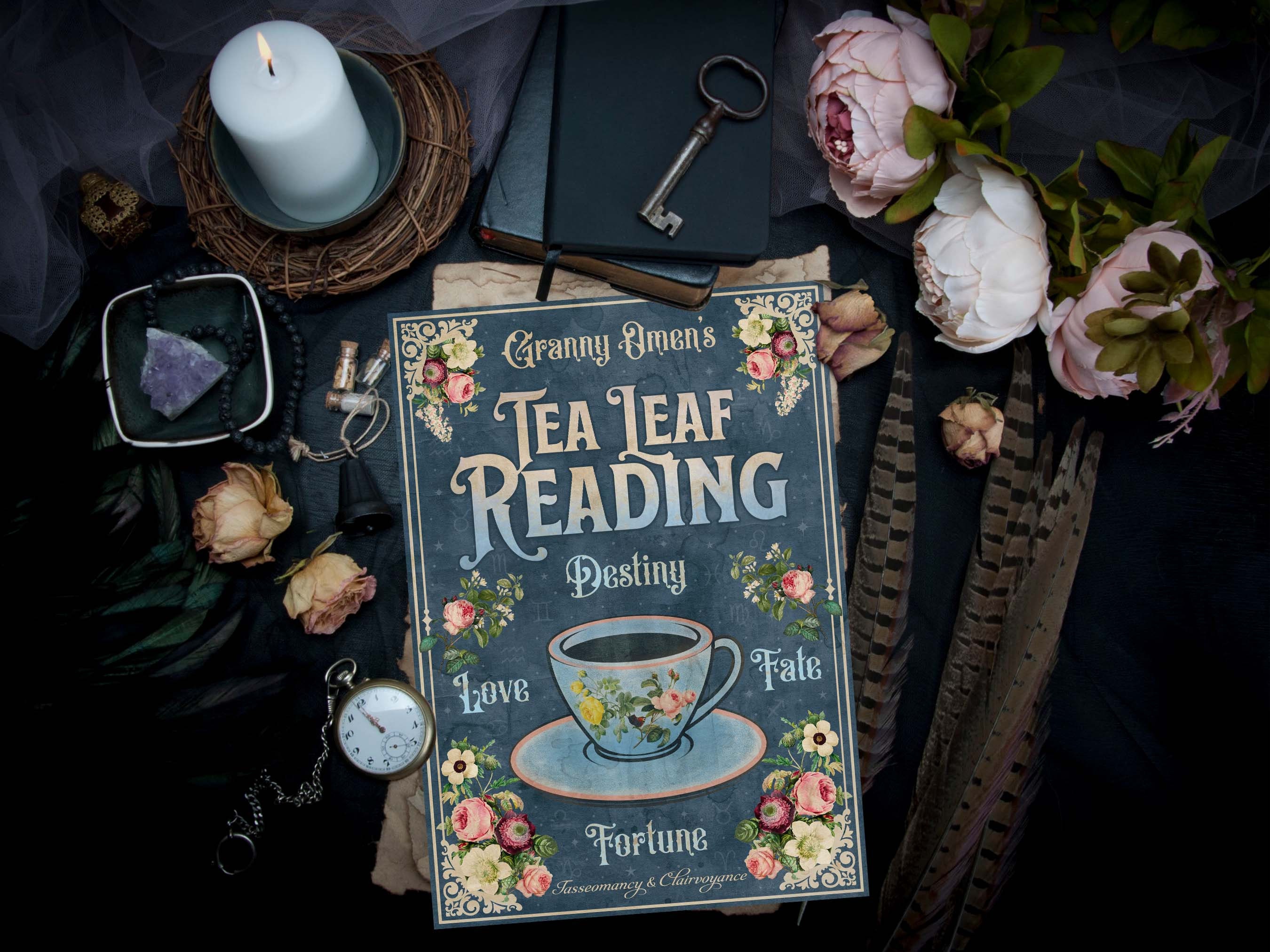 Tea Leaf Reading Divination, Vintage Fortune Teller Sign, Tasseography ...