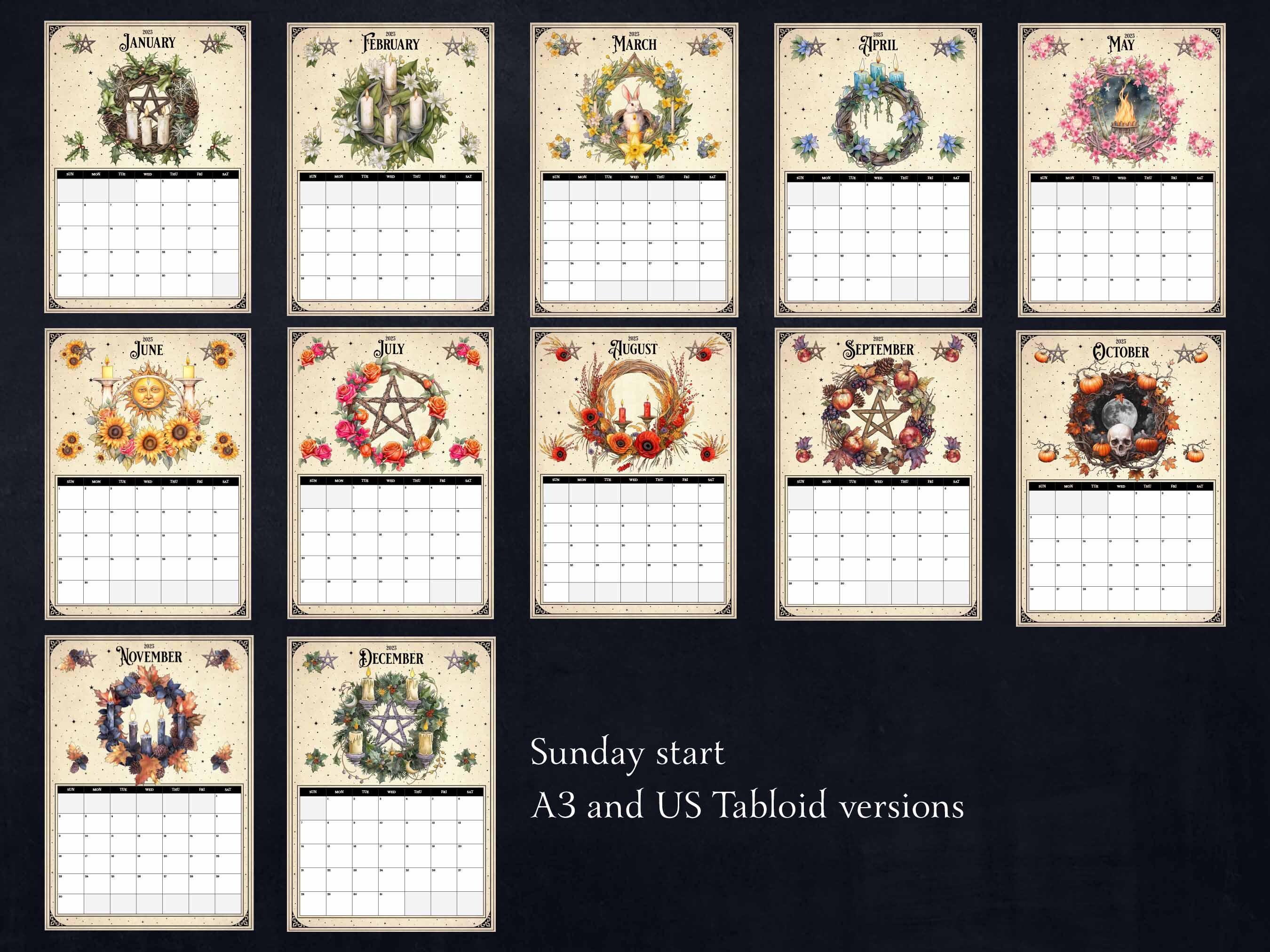 2025 Witchy Planner Printable Calendar. Blank Monthly Wall Calendar. A3 ...