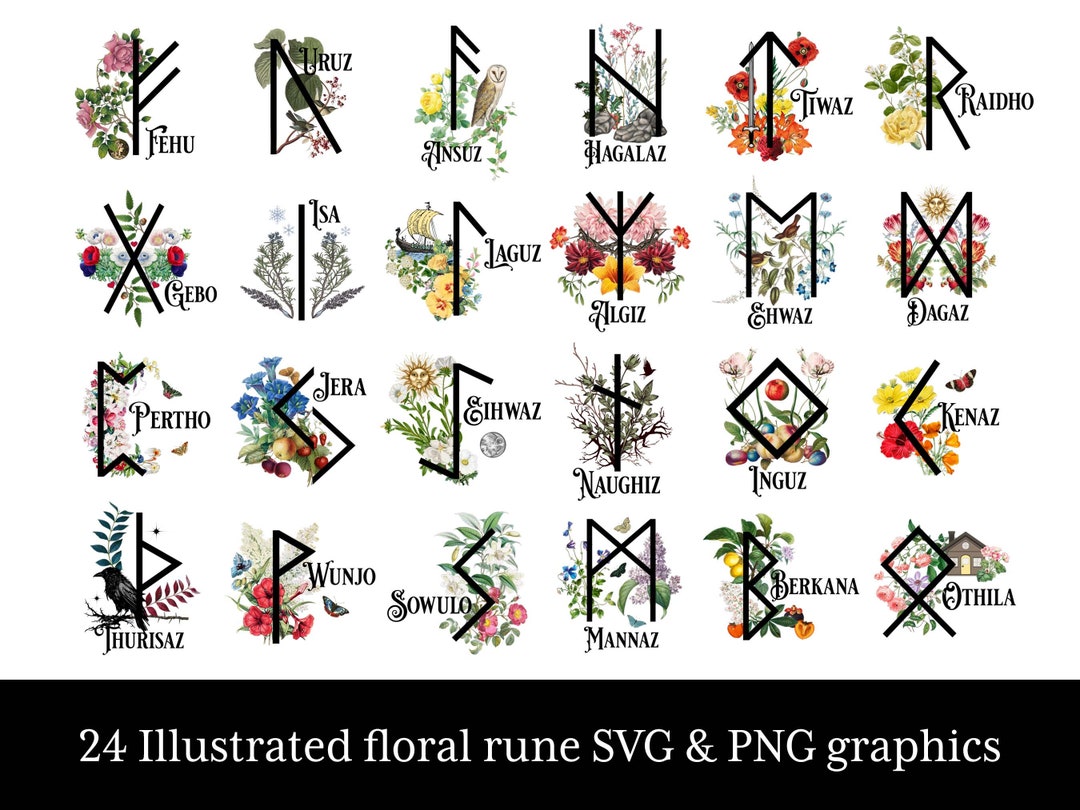 Illustrated Floral Runes, Witchy SVG & PNG, Witchcraft Magic Wicca ...