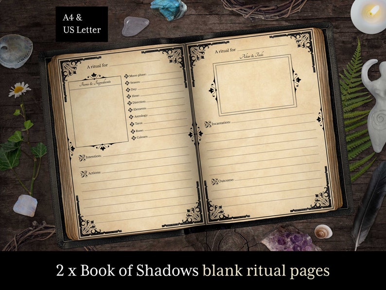 2 Book of Shadows Ritual Pages, Blank Printable Pages, Grimoire Pages ...