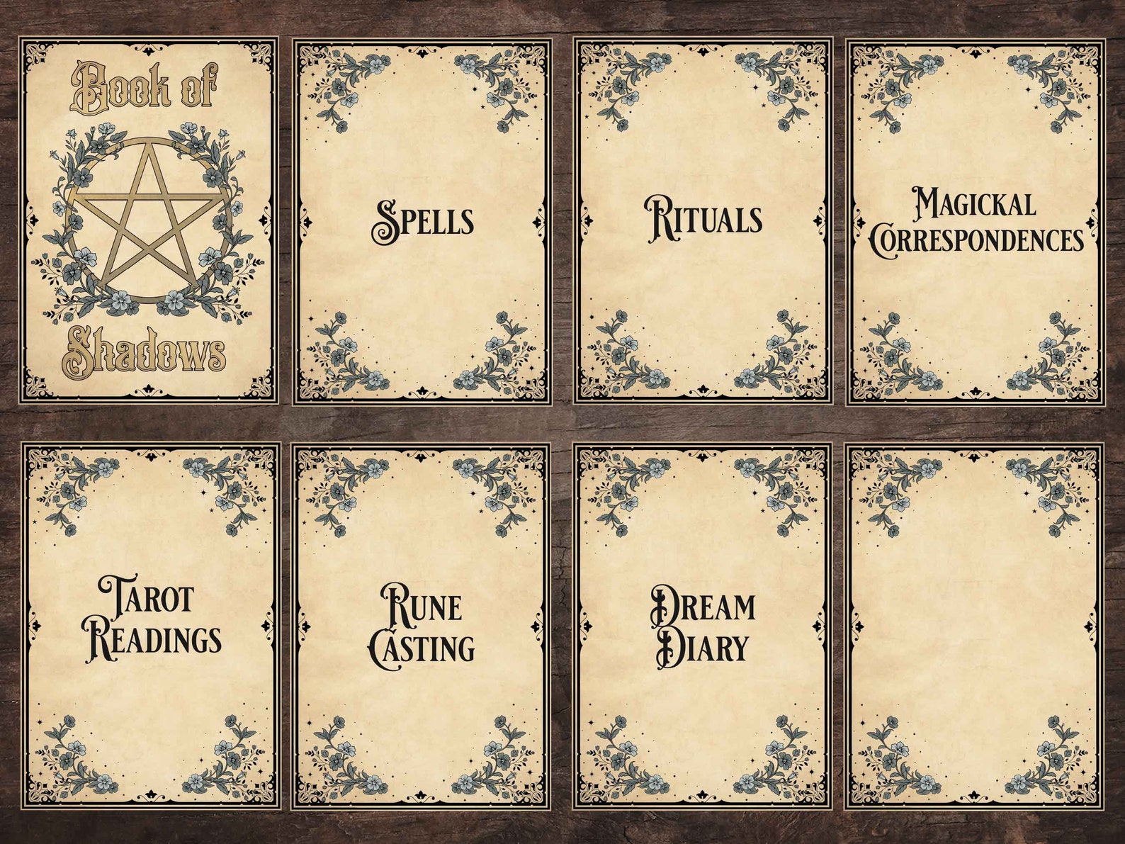 8 Book of Shadows Title Pages, 8 Printable Pages, Grimoire Pages ...