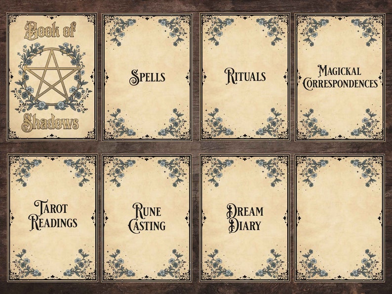 8 Book of Shadows Title Pages, 8 Printable Pages, Grimoire Pages ...