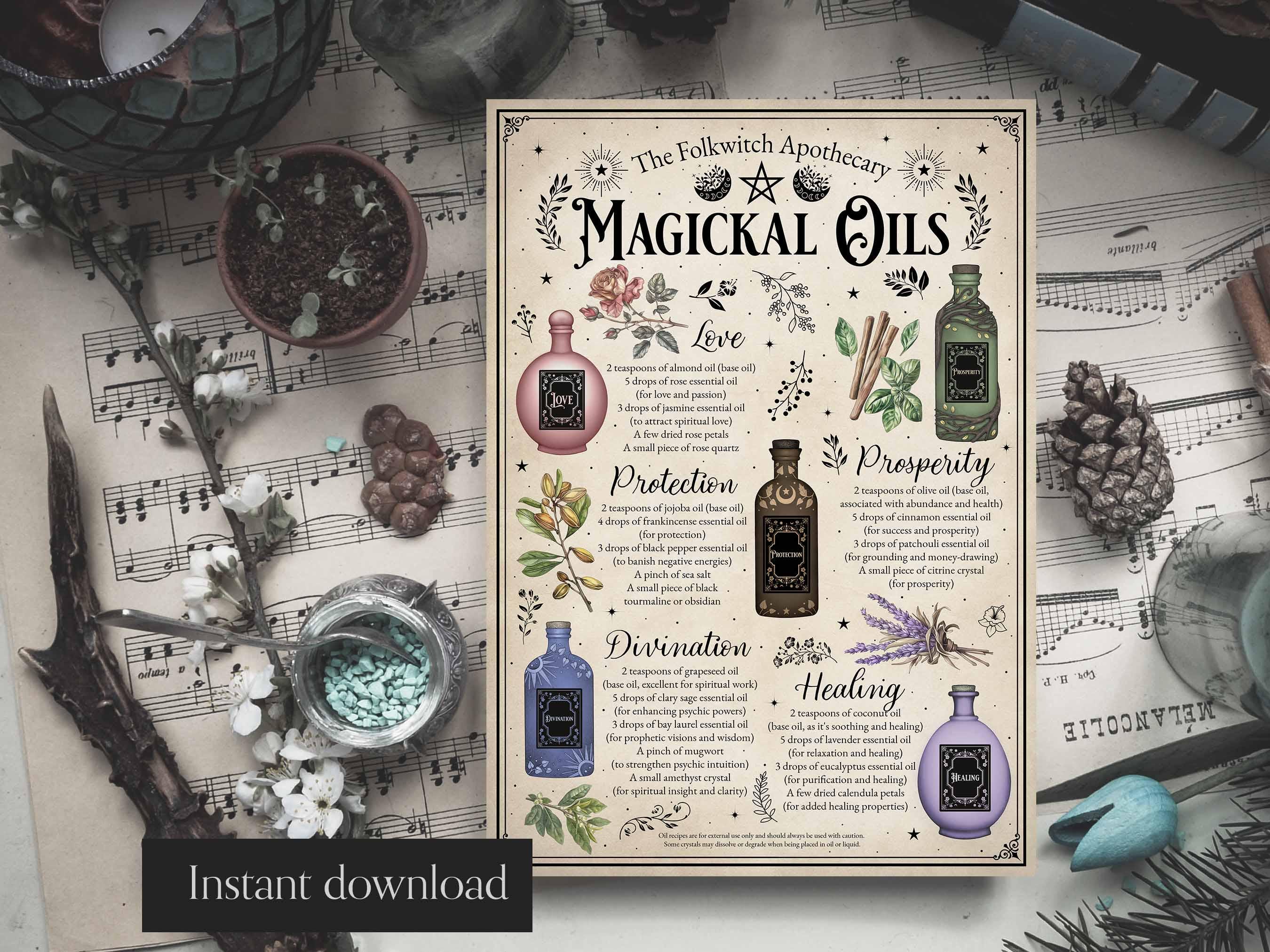 Magickal Oils Apothecary Sign, Folk Witch Wall Art for Witchy Decor ...