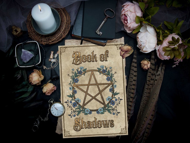 Book of Shadows Binder Cover Page, Printable Grimoire Title Page, Book ...