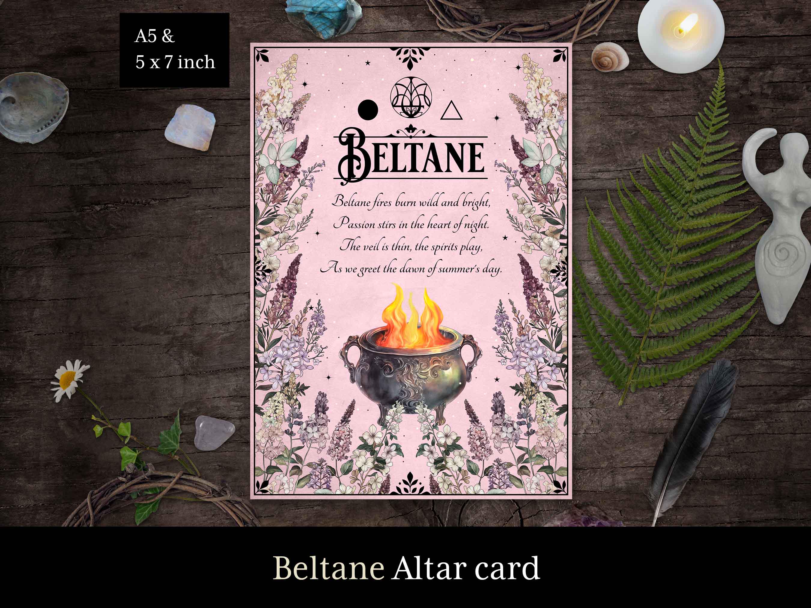Beltane Altar Art, Witch Wheel of the Year Altar Cards for Sabbat Decor ...