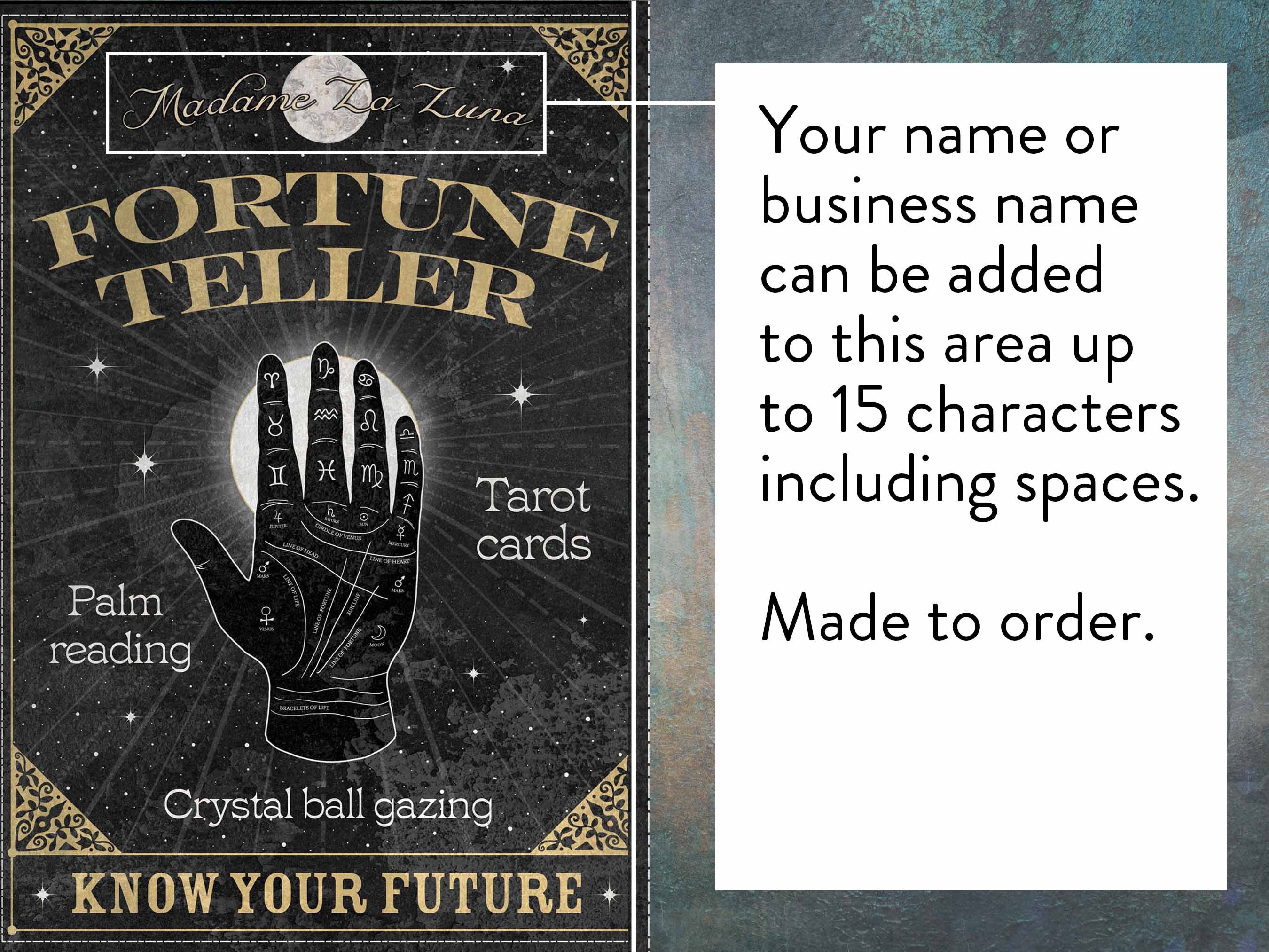 Personalised Fortune Teller Printable, Vintage Style Palm Reading Sign ...