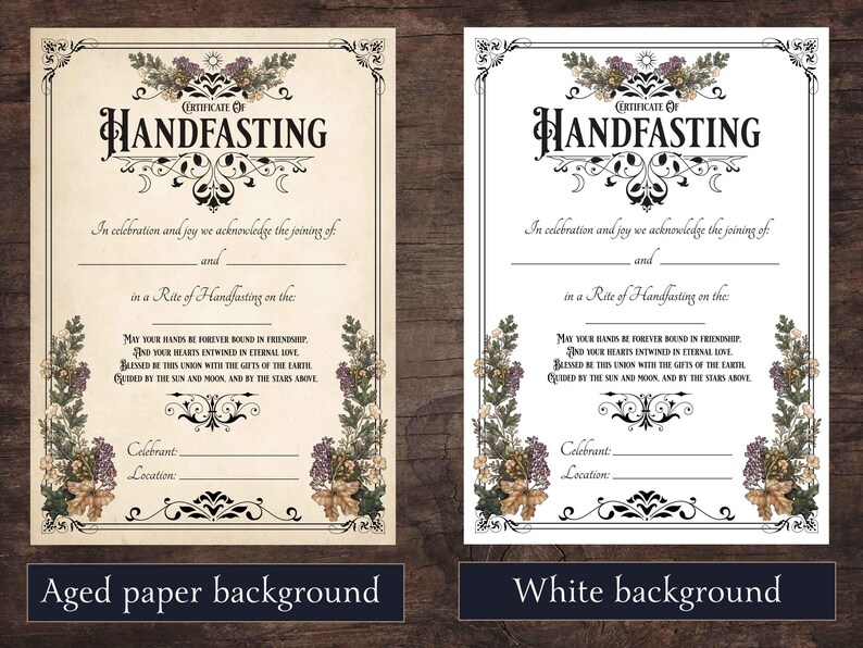 Handfasting Certificate, Pagan Wedding Certificate Printable. Wiccan ...