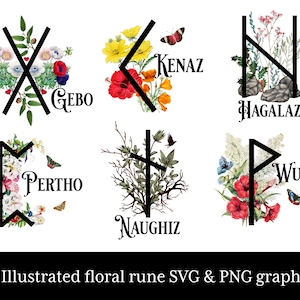 Illustrated Floral Runes, Witchy SVG & PNG, Witchcraft Magic Wicca ...