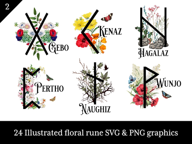 Illustrated Floral Runes, Witchy SVG & PNG, Witchcraft Magic Wicca ...