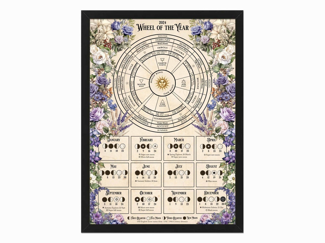 Wheel of the Year & Lunar Calendar 2024, Moon Calendar Printable Poster ...