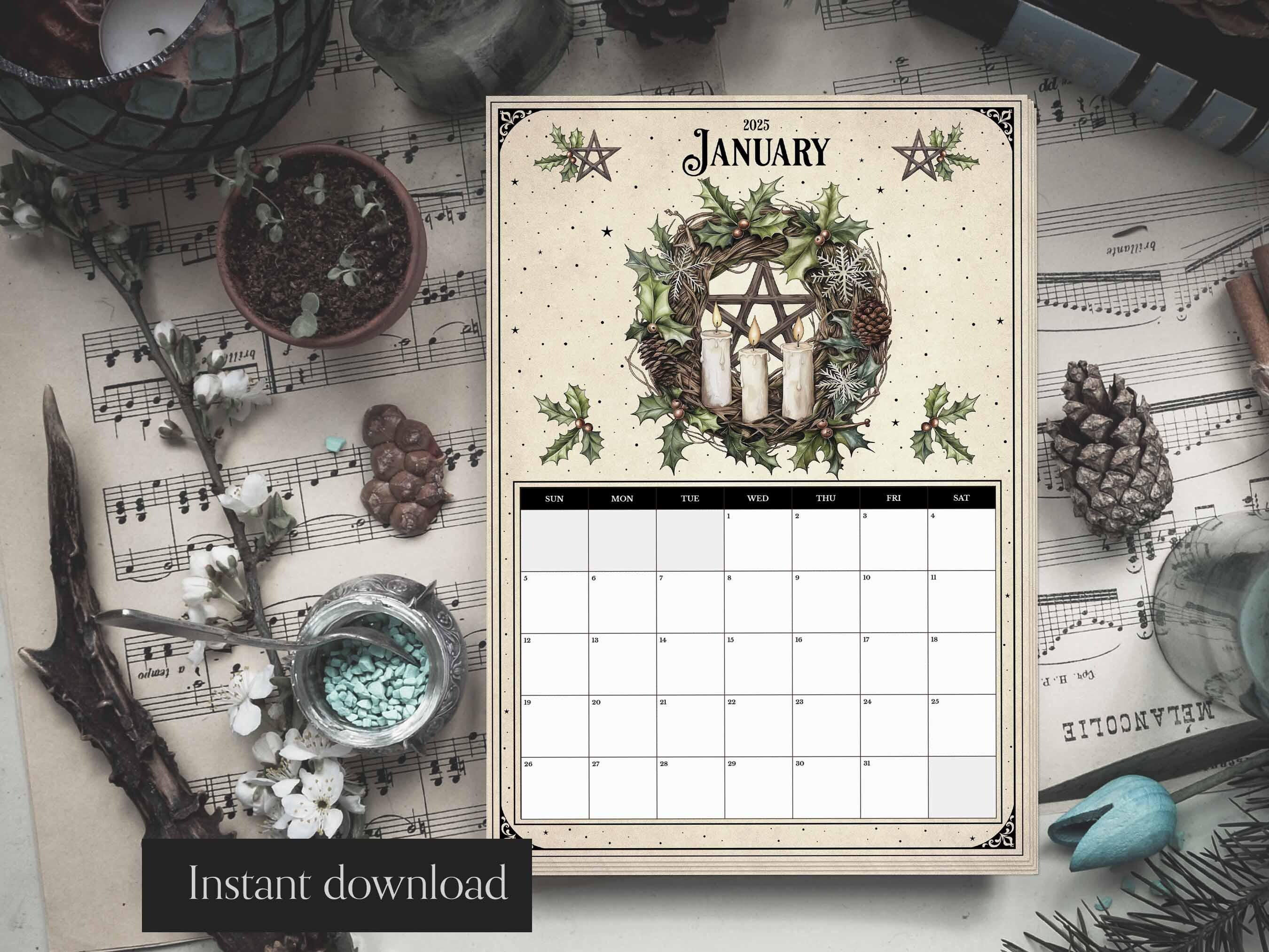 2025 Witchy Planner Printable Calendar. Blank Monthly Wall Calendar. A3 ...