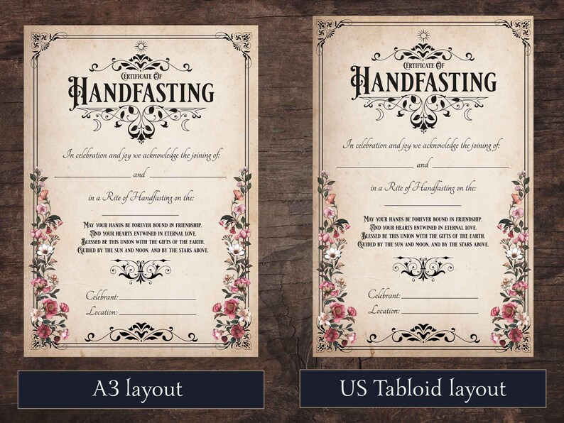 Handfasting Certificate, Pagan Wedding Certificate Printable. Wiccan ...