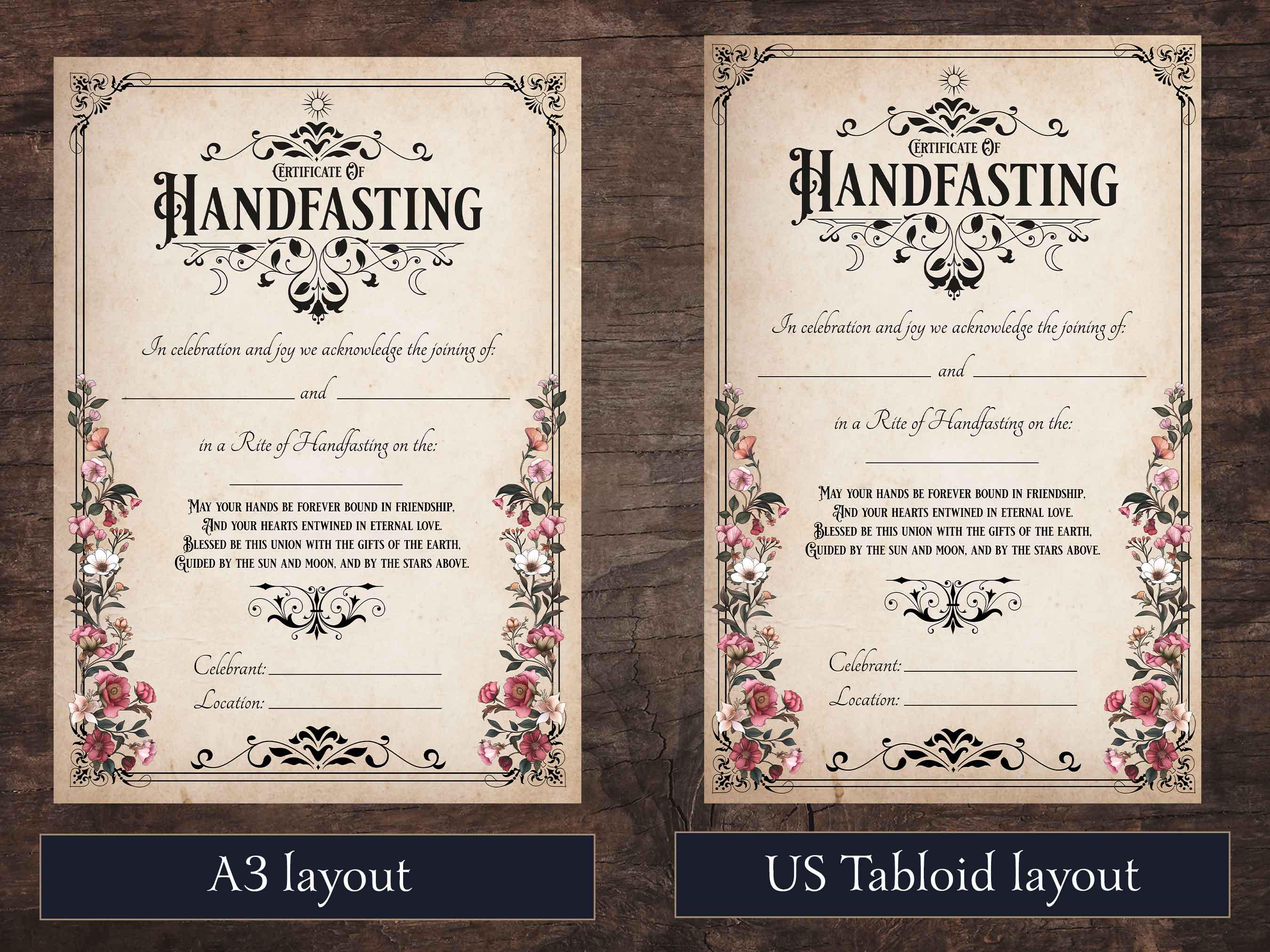 Handfasting certificate printable for Pagan wedding and Wiccan ...