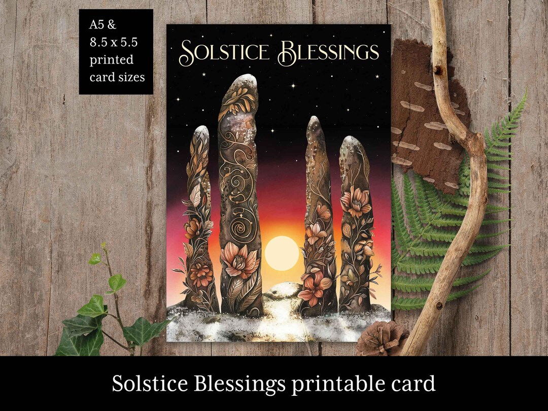 Winter Solstice Blessings Yule Cards, Yuletide Printable Greeting Cards ...