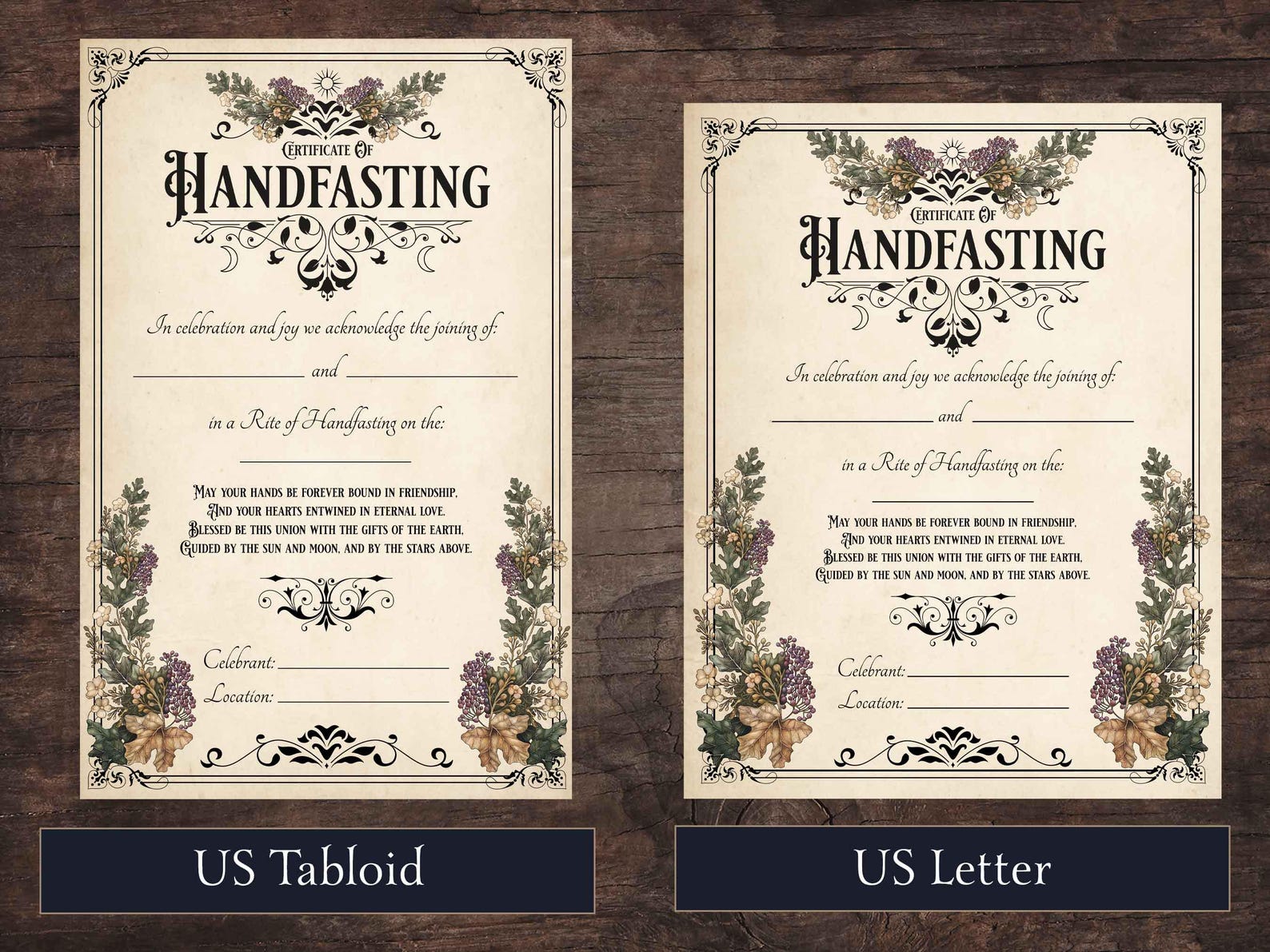 Handfasting Certificate, Pagan Wedding Certificate Printable. Wiccan ...