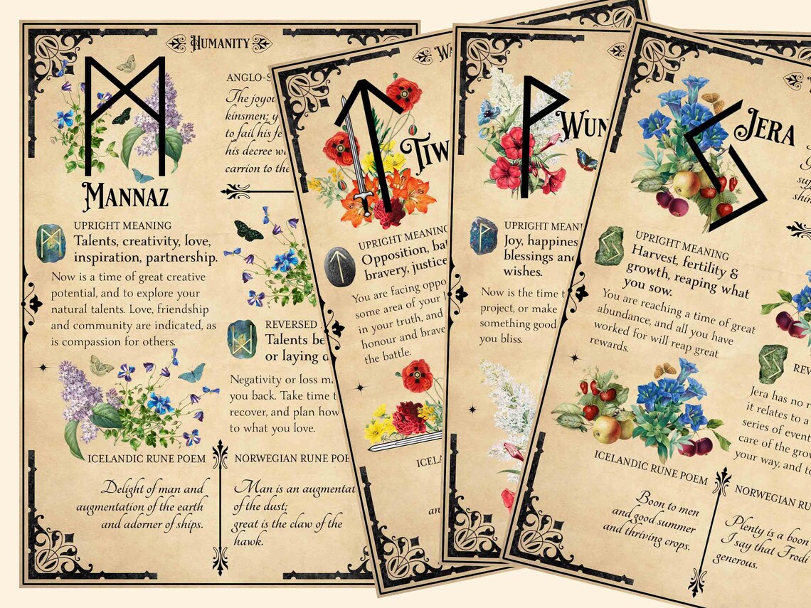 24 Rune Book of Shadows Printable Pages A4, Grimoire Pages, Witchcraft ...