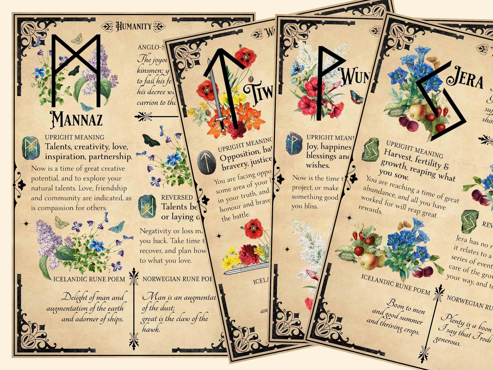 24 Rune Book of Shadows Printable Pages A4, Grimoire Pages, Witchcraft ...