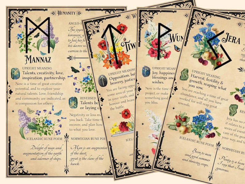 24 Rune Book of Shadows Printable Pages A4, Grimoire Pages, Witchcraft ...