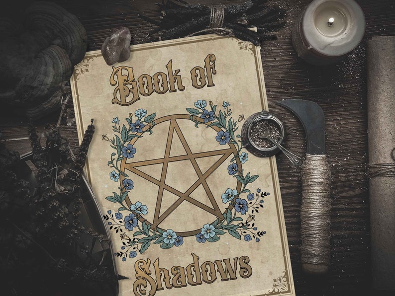 Book of Shadows Binder Cover Page, Printable Grimoire Title Page, Book ...