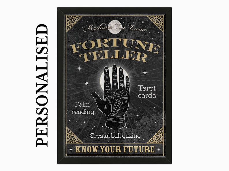 Personalised Fortune Teller Printable, Vintage Style Palm Reading Sign ...