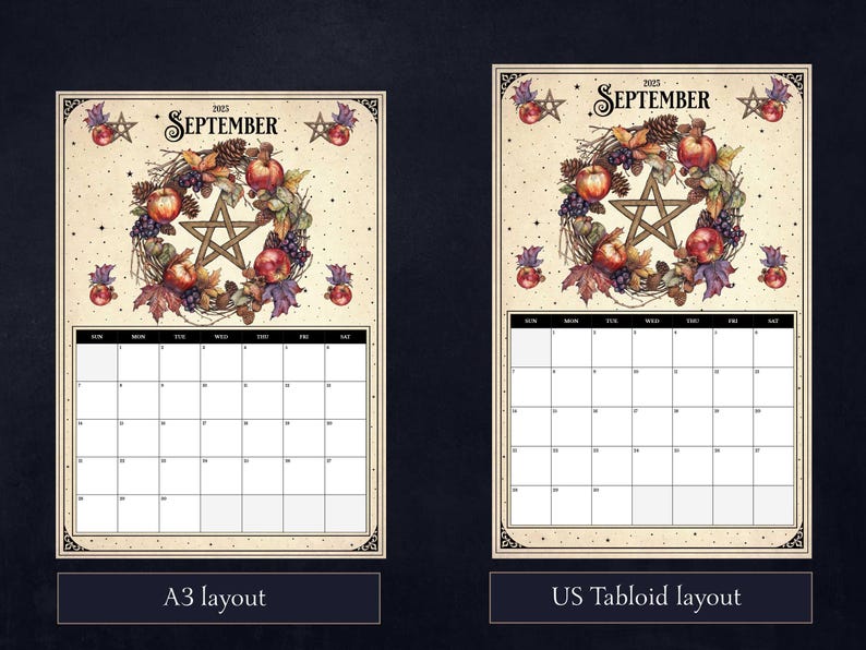 2025 Witchy Planner Printable Calendar. Blank Monthly Wall Calendar. A3 ...