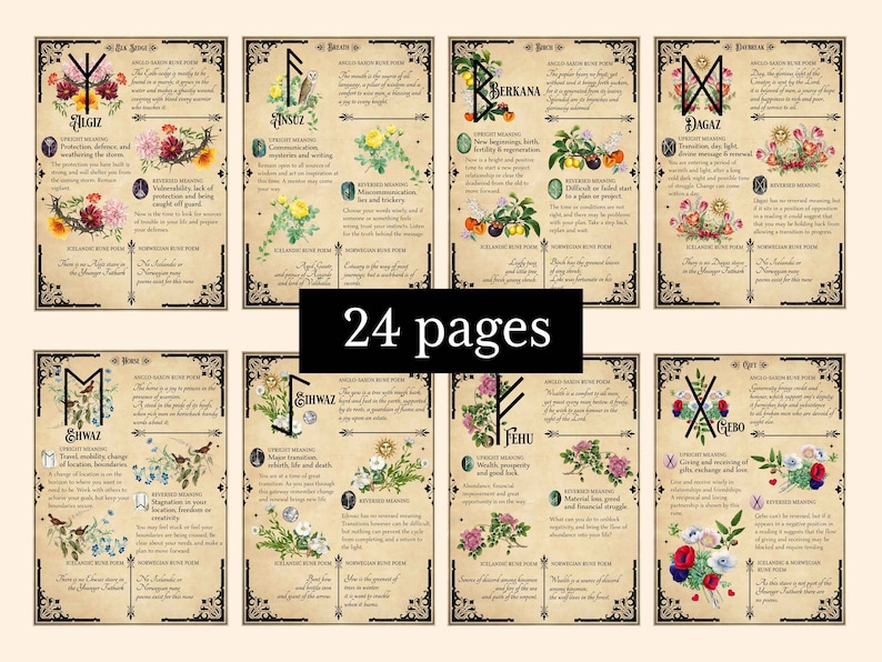24 Rune Book of Shadows Printable Pages A4, Grimoire Pages, Witchcraft ...