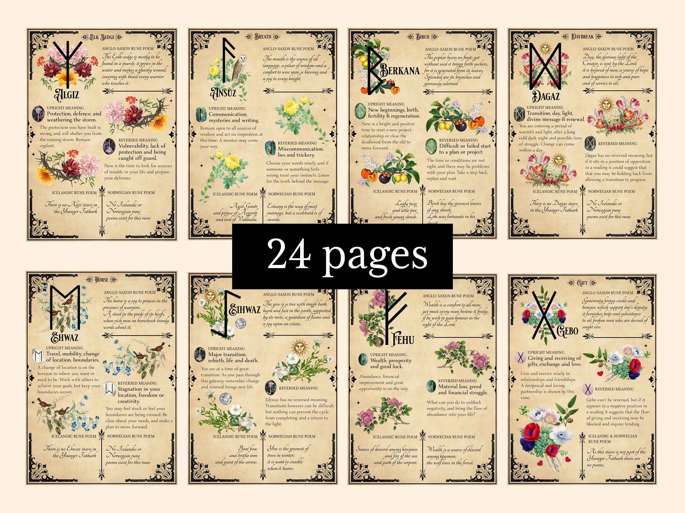 24 Rune Book of Shadows Printable Pages A4, Grimoire Pages, Witchcraft ...