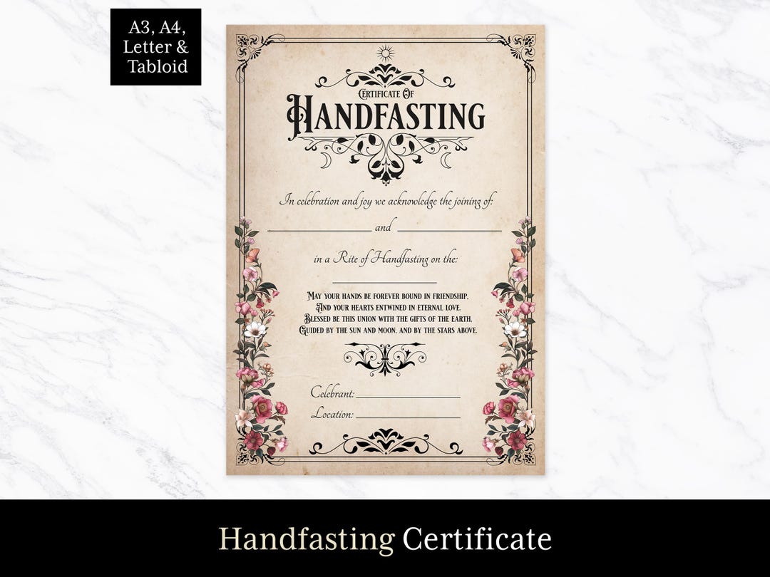 Handfasting Certificate, Pagan Wedding Certificate Printable. Wiccan ...