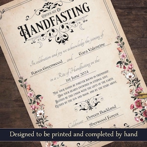 Handfasting Certificate, Pagan Wedding Certificate Printable. Wiccan ...