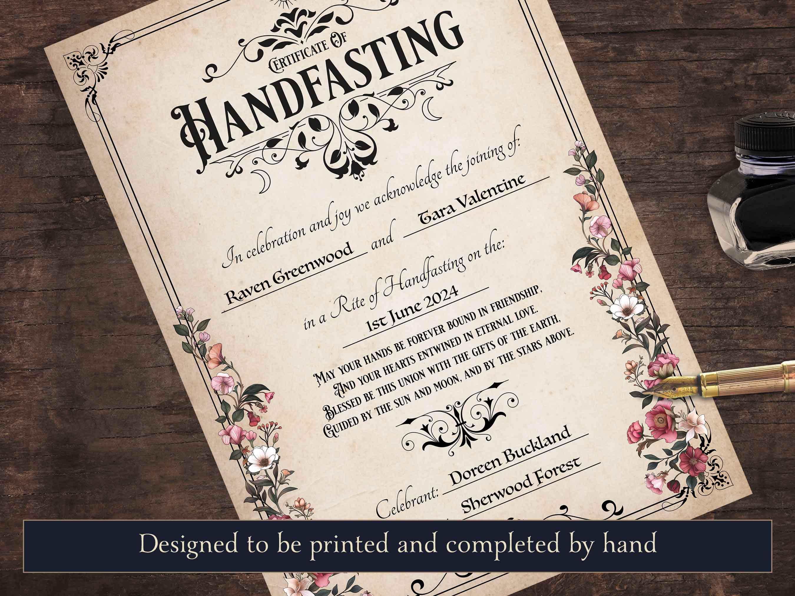 Handfasting Certificate, Pagan Wedding Certificate Printable. Wiccan ...