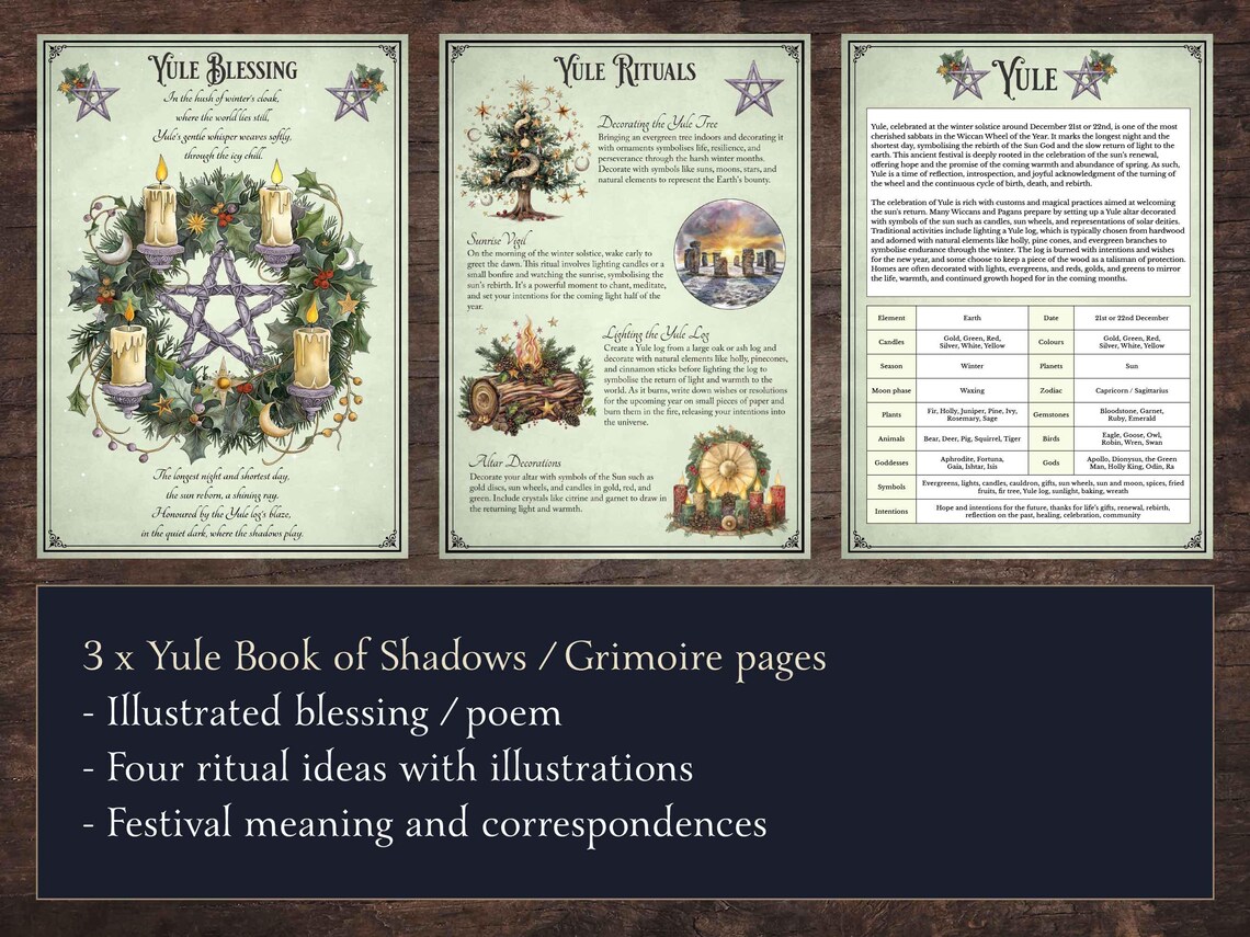8 Yule Book of Shadows Pages, Rituals, Correspondences & Blank ...