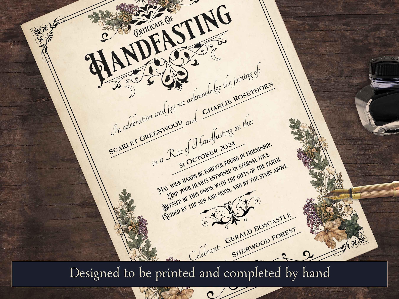 Handfasting Certificate, Pagan Wedding Certificate Printable. Wiccan ...