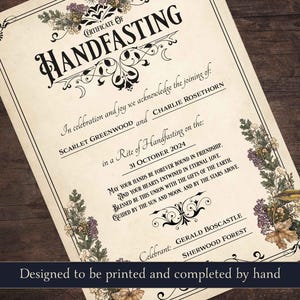 Handfasting Certificate, Pagan Wedding Certificate Printable. Wiccan ...