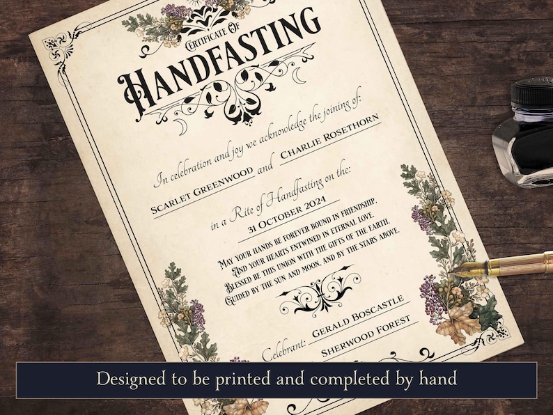 Handfasting Certificate, Pagan Wedding Certificate Printable. Wiccan ...
