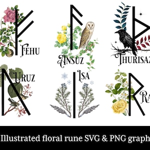 Illustrated Floral Runes, Witchy SVG & PNG, Witchcraft Magic Wicca ...