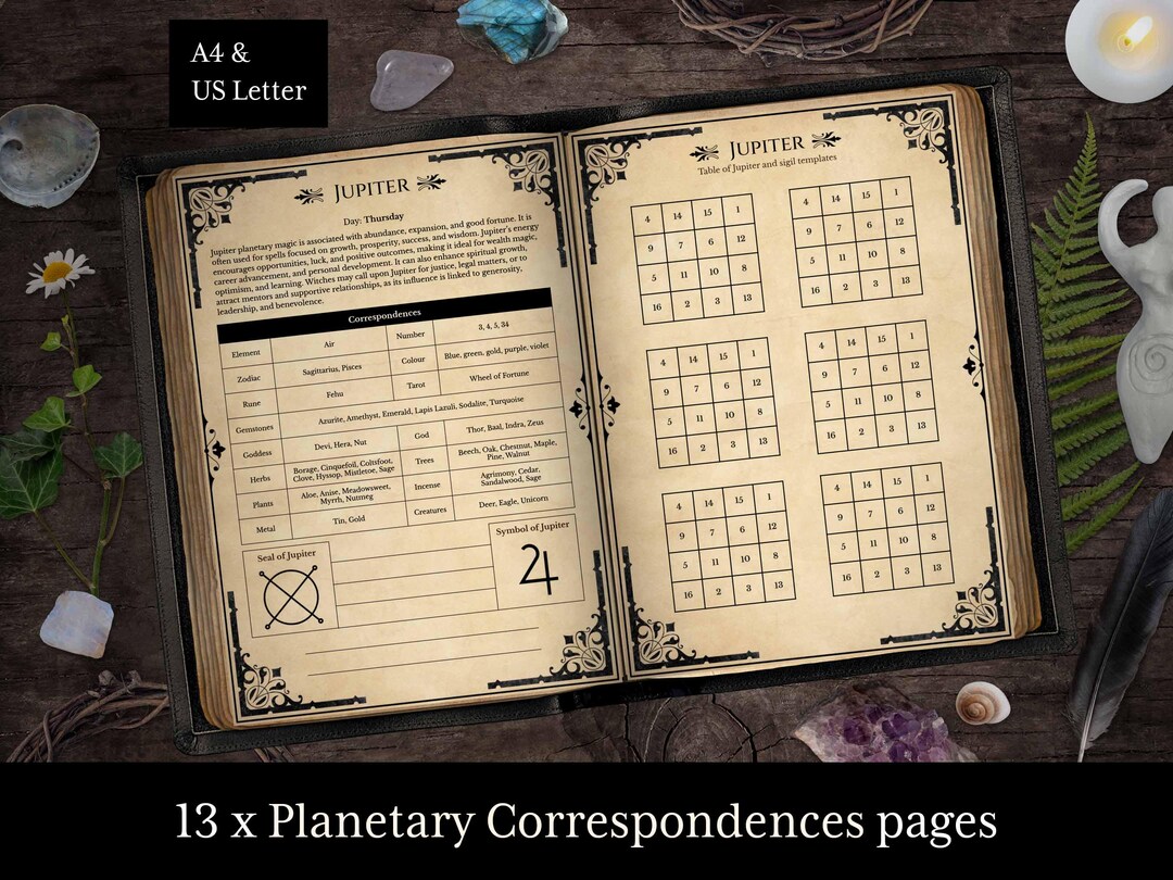 13 Planetary Correspondences Pages With Tables for Sigil Spells. Book ...