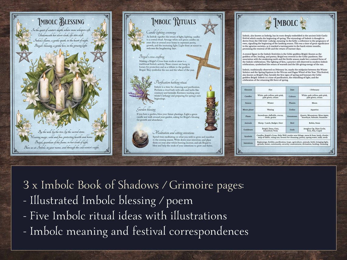8 Imbolc Book of Shadows Pages With Imbolc Rituals, Correspondences ...