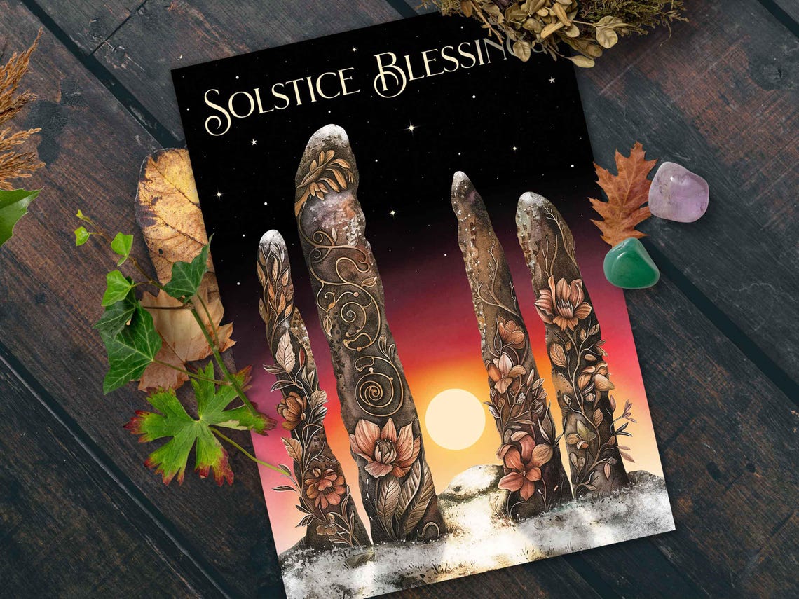 Winter Solstice Blessings Yule Cards, Yuletide Printable Greeting Cards ...