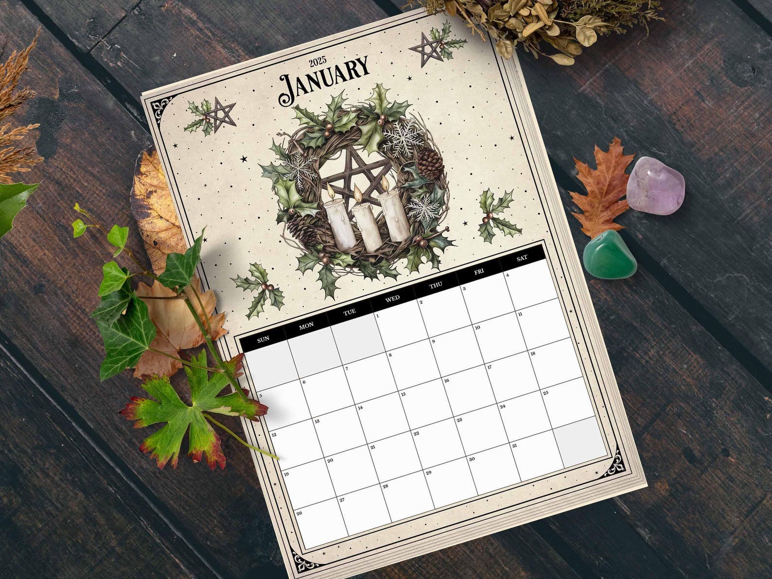2025 Witchy Planner Printable Calendar. Blank Monthly Wall Calendar. A3 ...