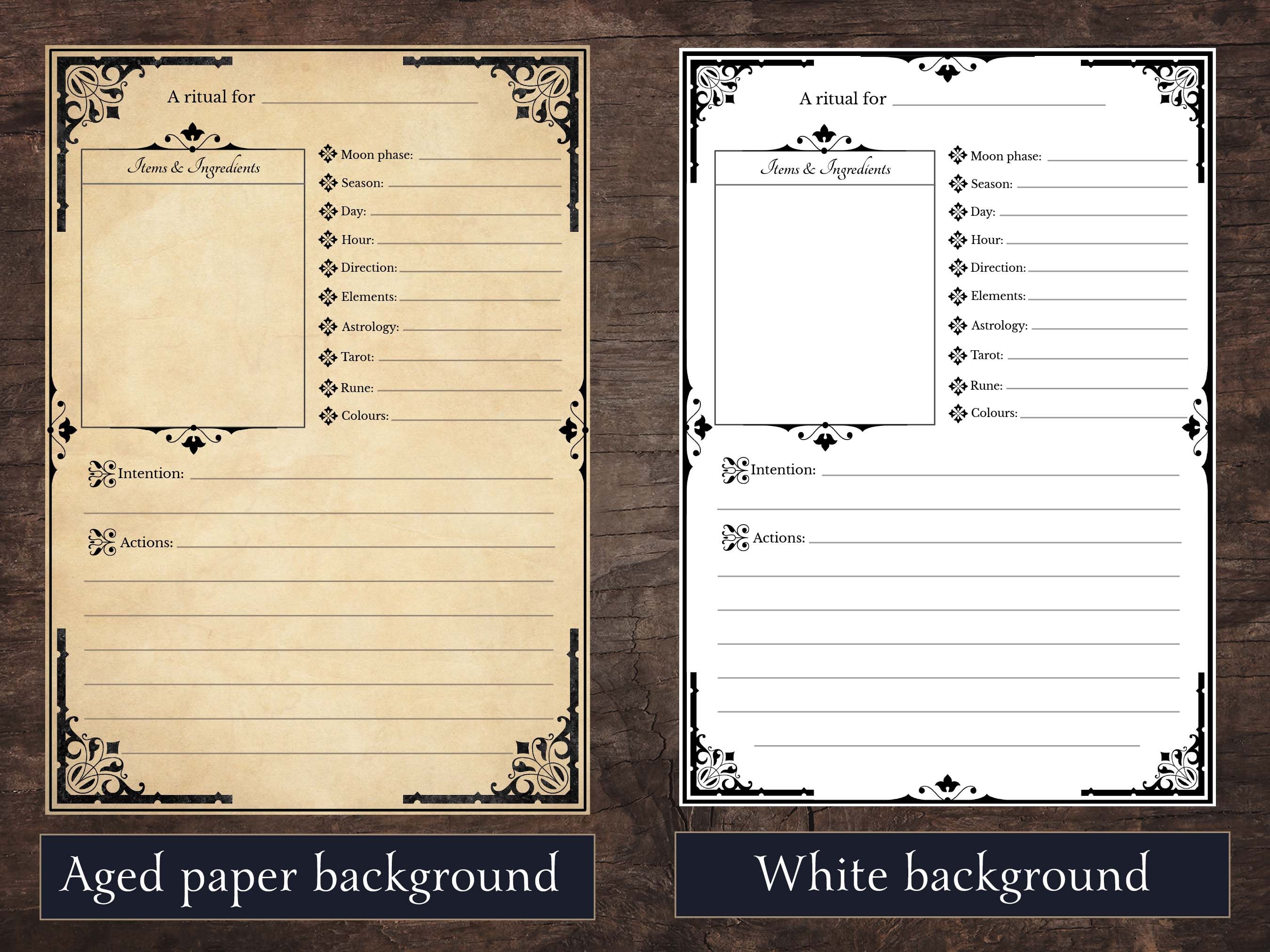 2 Book of Shadows Ritual Pages, Blank Printable Pages, Grimoire Pages ...