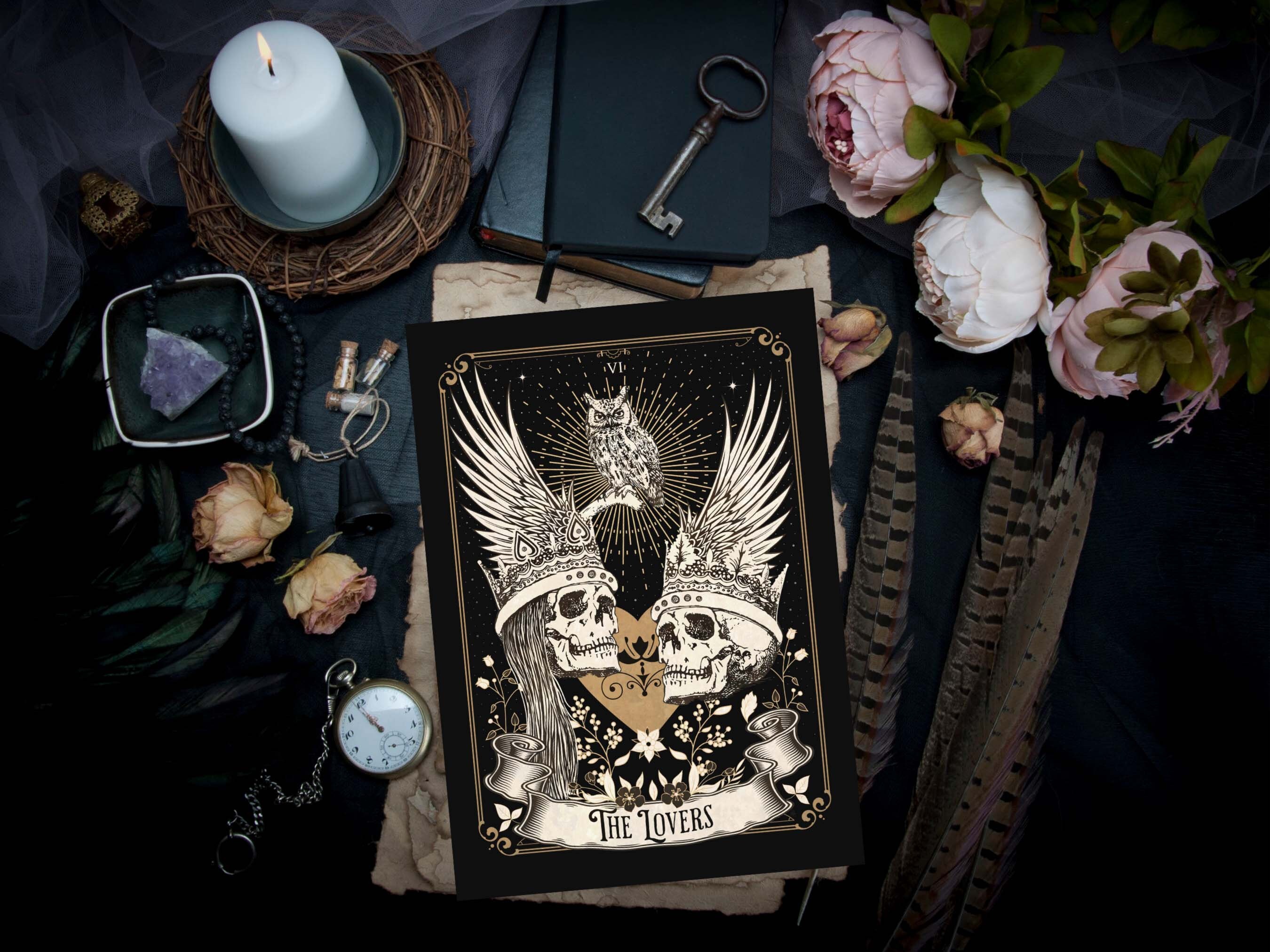 The Lovers Tarot Poster, Printable Tarot Tapestry Style for Tarot ...