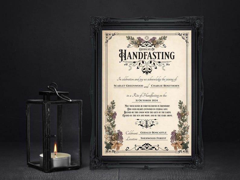 Handfasting Certificate, Pagan Wedding Certificate Printable. Wiccan ...